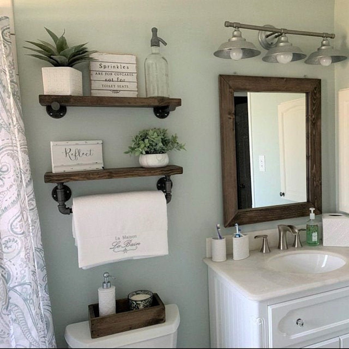 SET OF 2 Bathroom Floating Shelves Wood Floating Shelf Set Farmhouse 